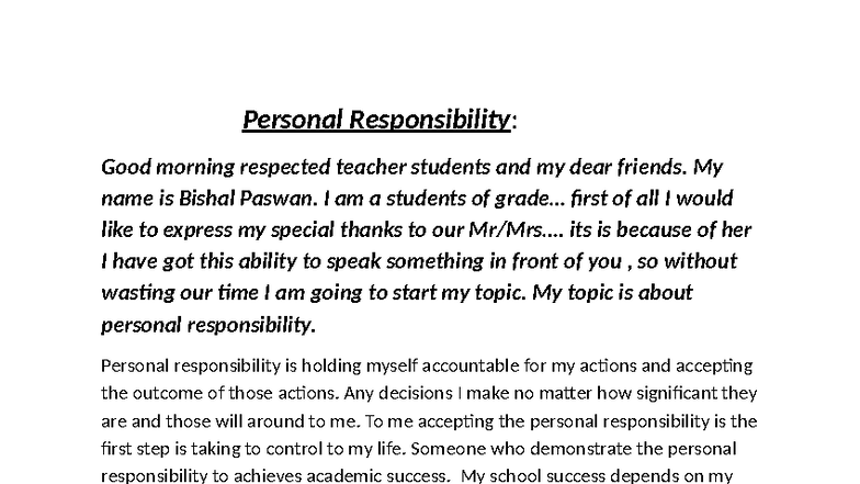 Personal Responsibility Essay: Bishu - MEC Questions - Studocu
