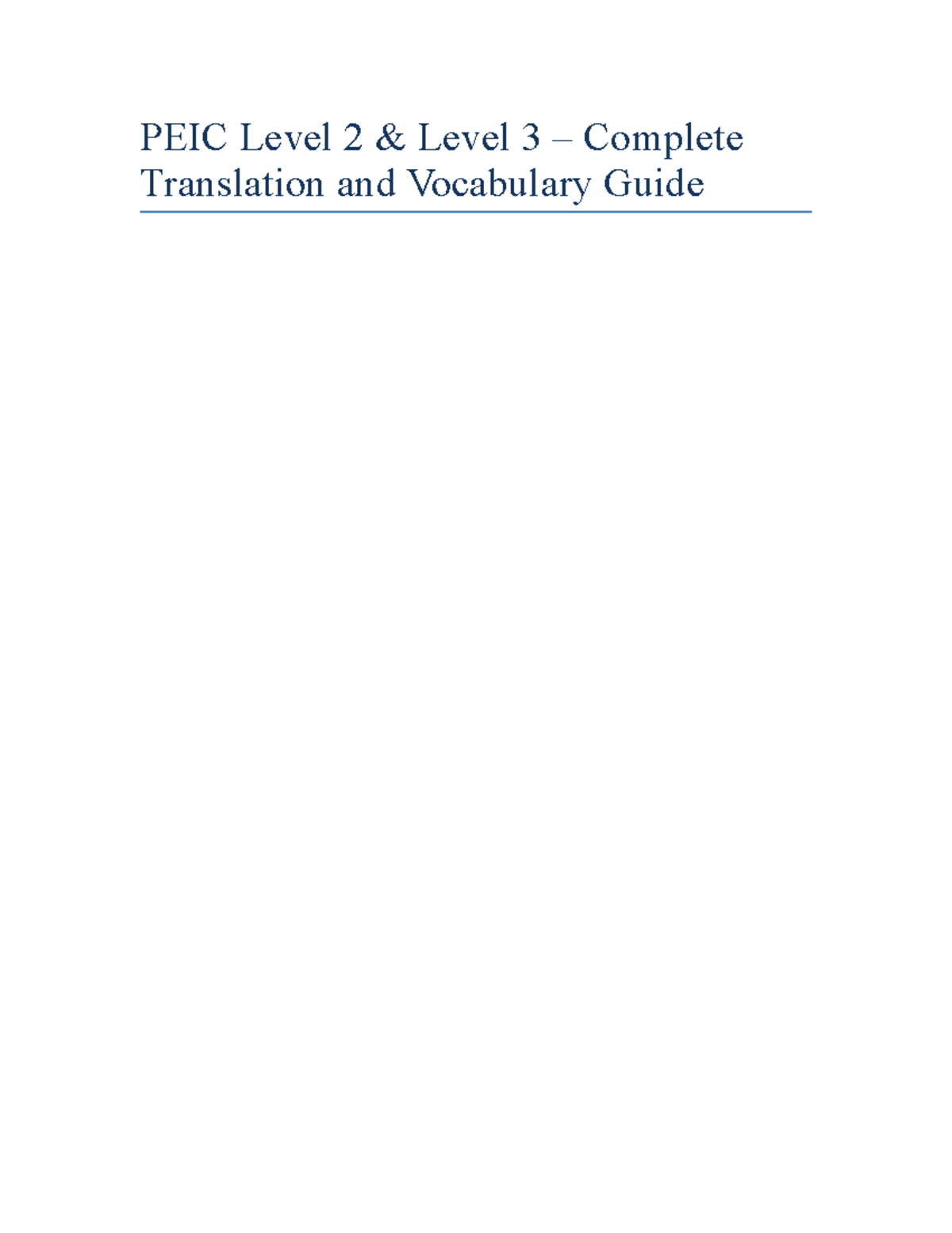 PEIC L2 & L3 Complete Translation and Vocabulary Guide - Studocu