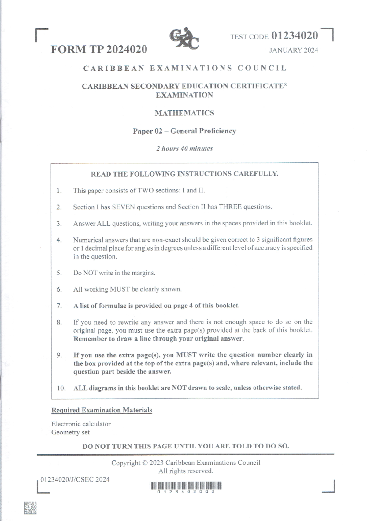 CSEC Math Exam Study Guide - January 2024 - Studocu