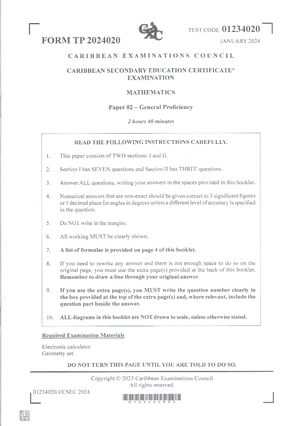 CSEC January 2023 Paper 1 Solutions - Mathematics - Studocu