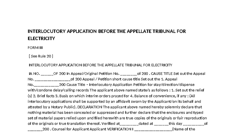 Interlocutory Application IA No. 200 Before Appellate Tribunal for ...