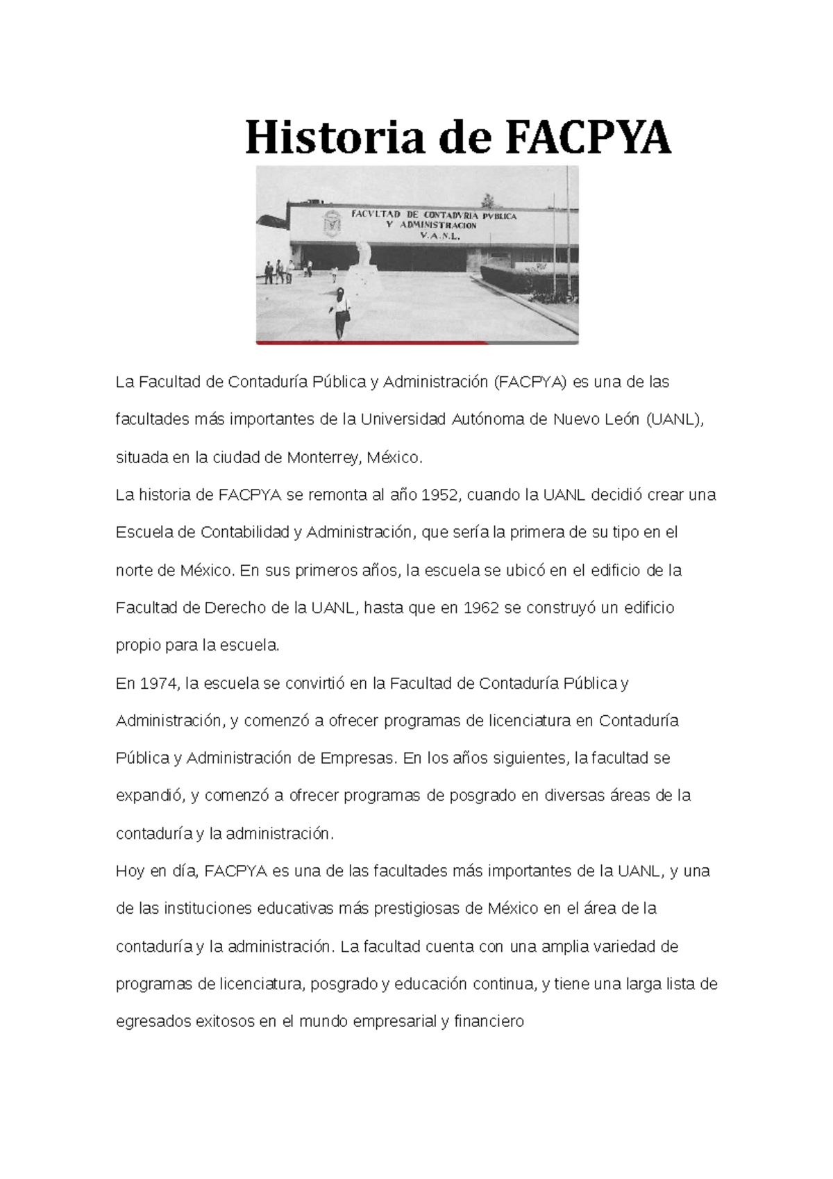 Historia y Emblemas de la FACPYA UANL 2.2 - Studocu