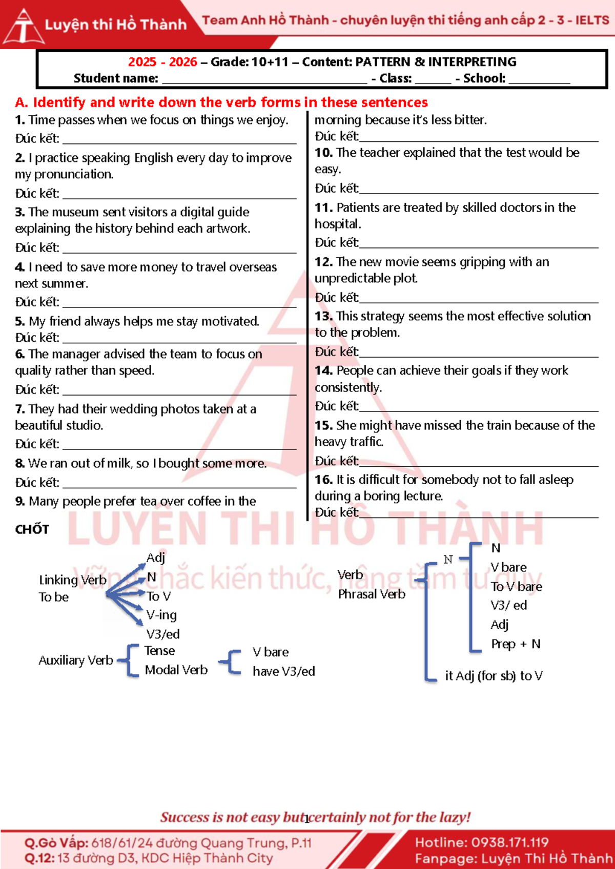 G10 11 Mindset: Verb Patterns Study Guide 2025 - Studocu