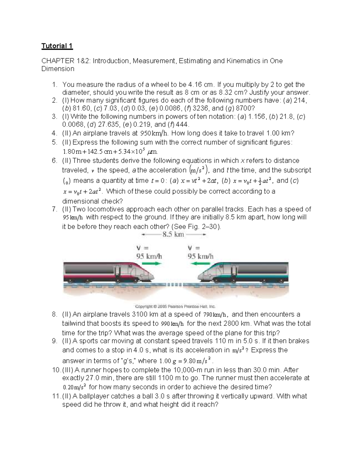 Tutorial 1: Intro to Measurement, Estimating & Kinematics in 1D - Studocu