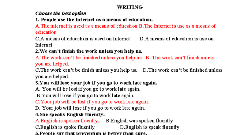 Writing (26-4) - Best Options for English Grammar Exercises - Studocu