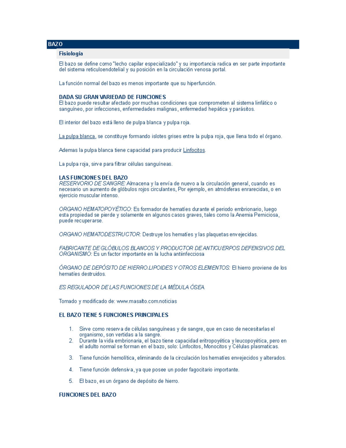FisiologíA BAZO - BAZO Fisiología El bazo se define como “lecho capilar ...