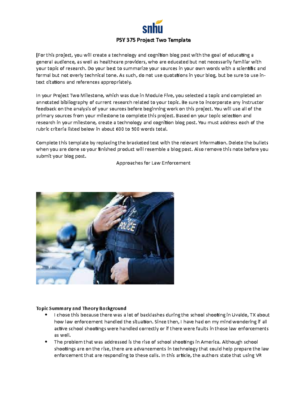 PSY 375 Project Two: Technology and Cognition in Law Enforcement - Studocu