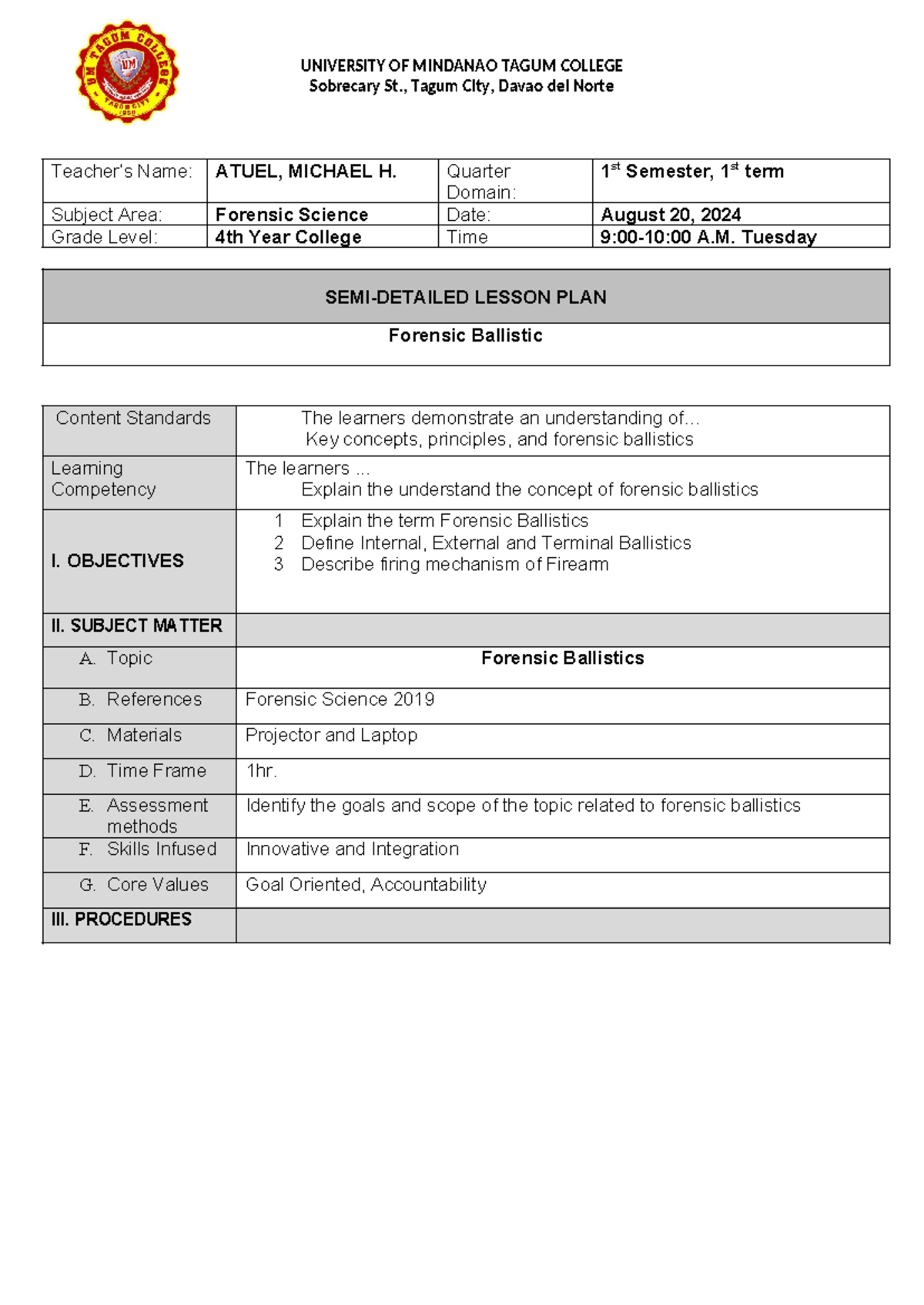 Lesson-PLAN 8,9,10 week - UNIVERSITY OF MINDANAO TAGUM COLLEGE ...