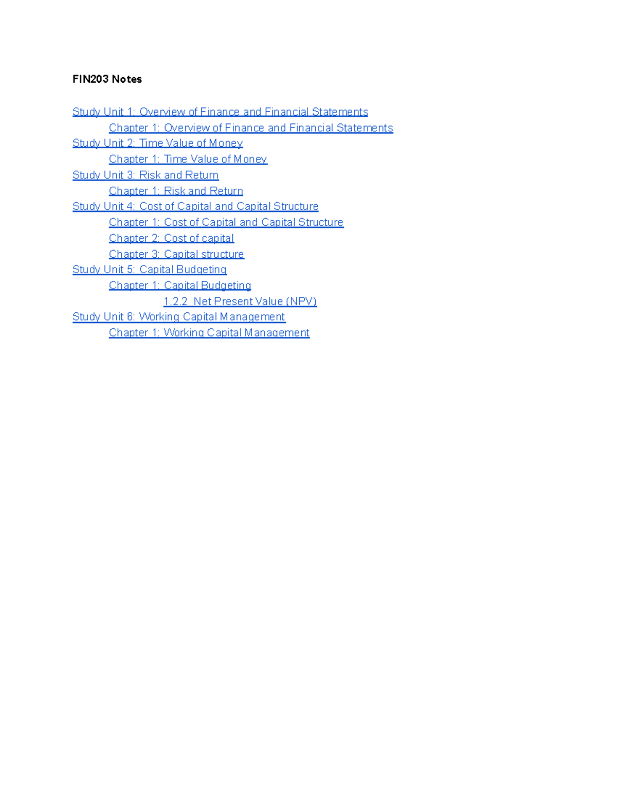 FIN203 Study Notes: Overview of Finance & Financial Statements - Studocu