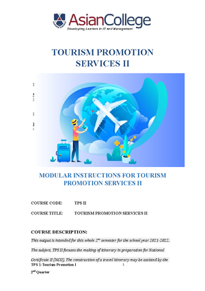 TPS Module 1st - Tourism Promotions I - TOURISM PROMOTION SERVICES I ...