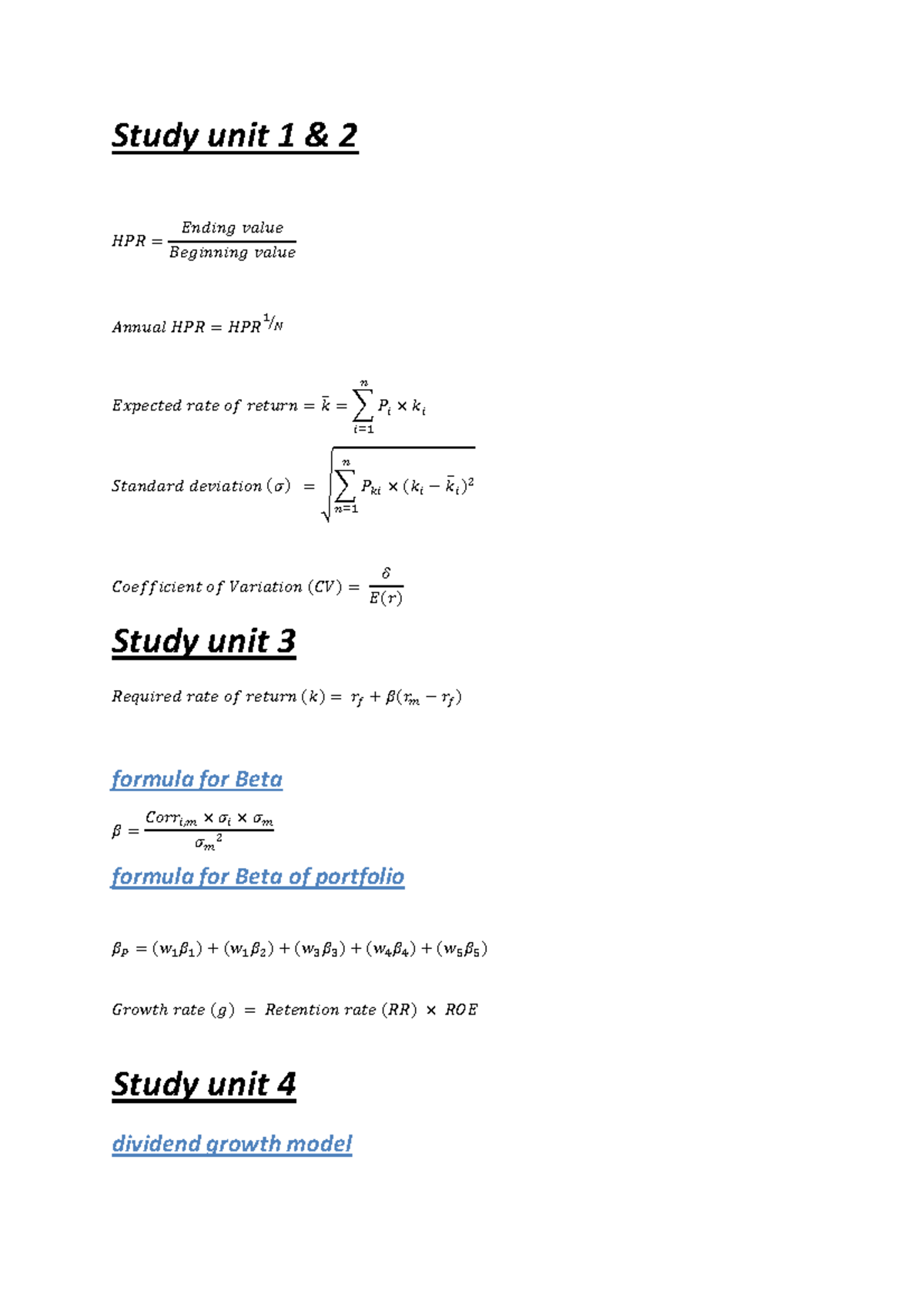 Inv2601 Formula Sheet: Key Concepts and Formulas for Study Units 1-11 ...