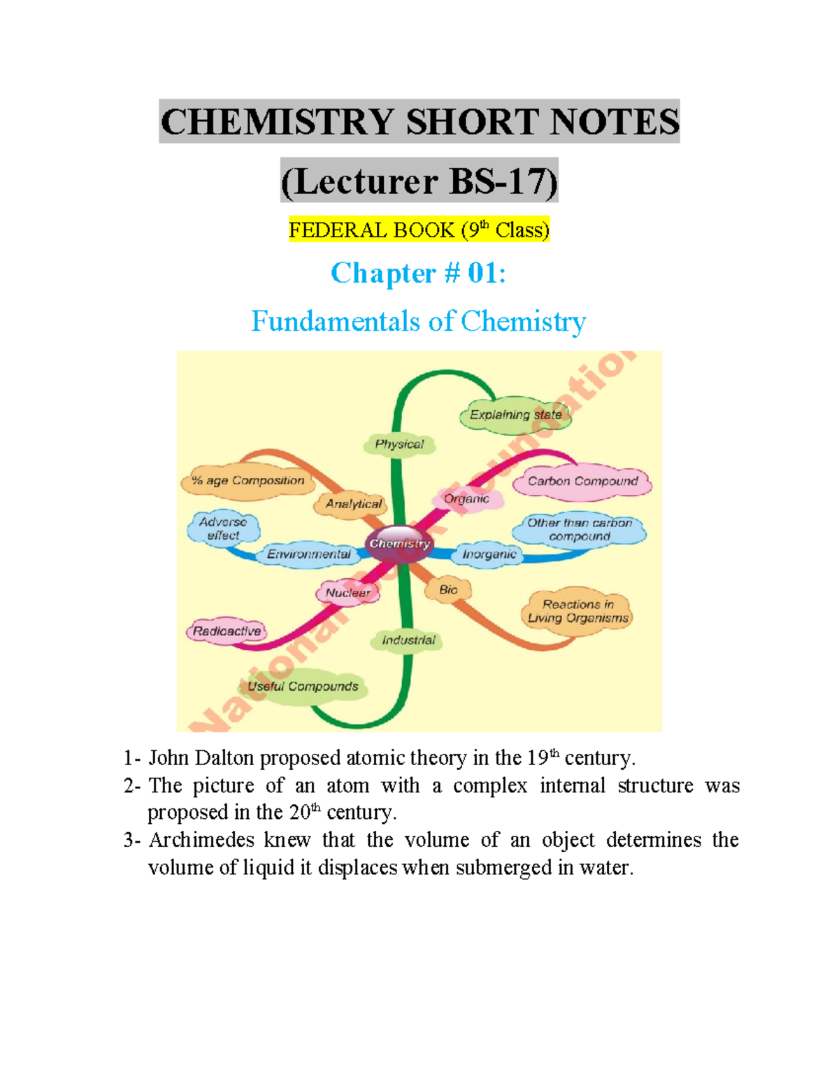 6-Chemistry Short Notes (USB): Key Concepts & Definitions - Studocu