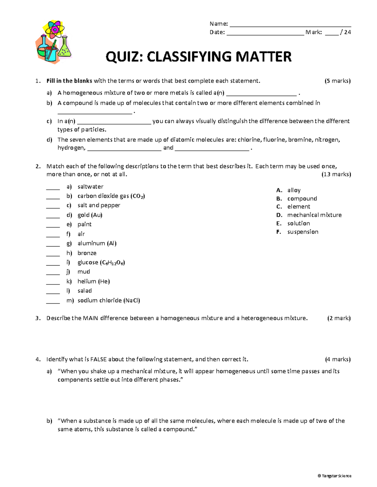 Classifying Matter Quiz - Student Copy - Studocu