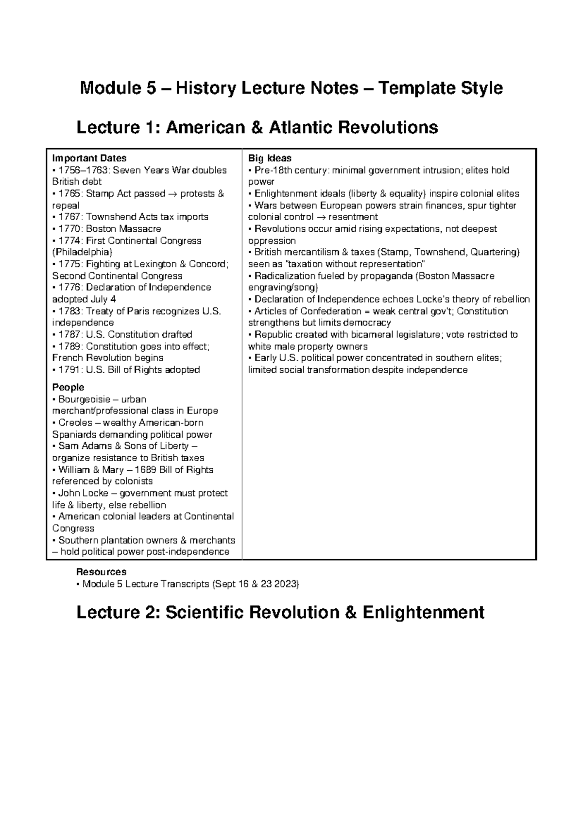 Module 5: Lecture Notes on French Revolution & Napoleonic Era - Studocu