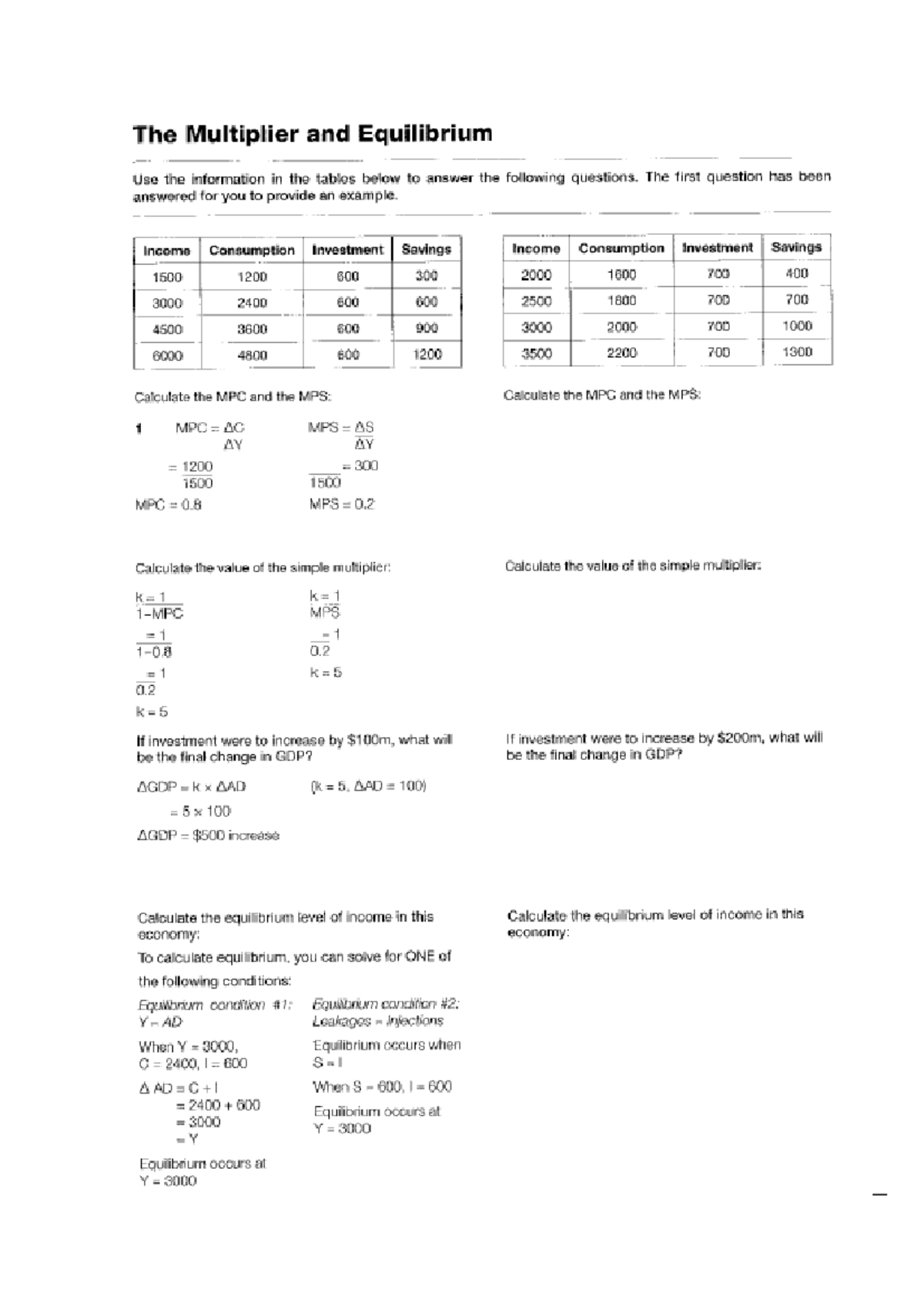 The Multiplier Questions: MPC, MPS, and Equilibrium Analysis - Studocu