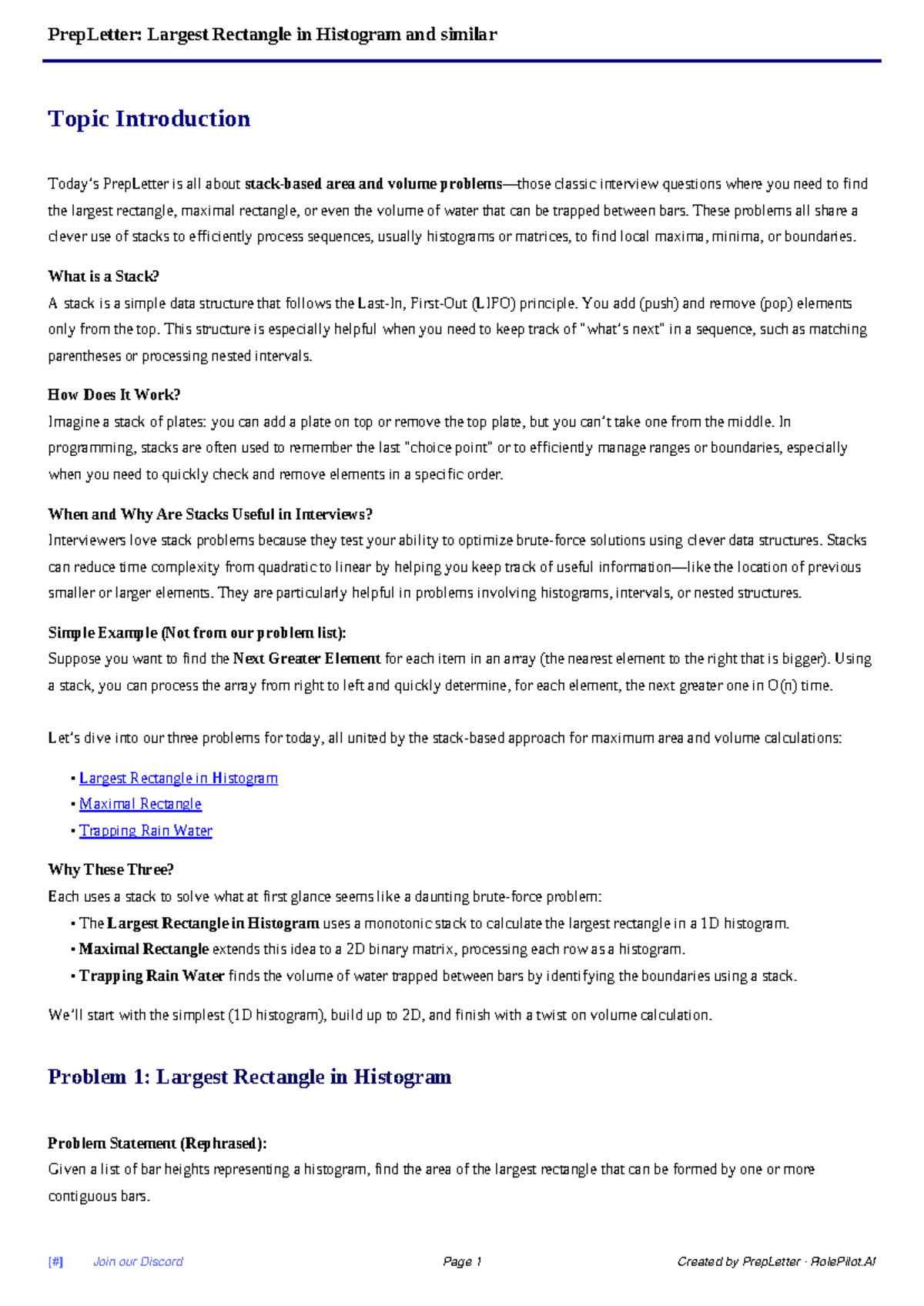 PrepLetter #13: Largest Rectangle in Histogram & Related Problems - Studocu