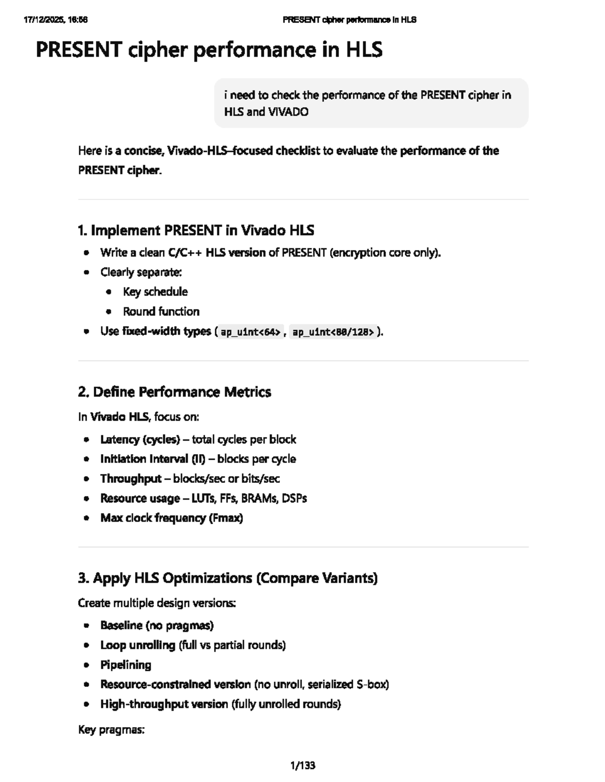 16:56 PRESENT Cipher Performance Evaluation in HLS and Vivado - Studocu