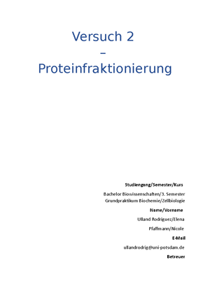 Versuch 2 Proteinfraktionierung - Praktikum Prinzipien und Methoden der ...