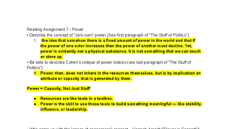 Reading Assignment 7: Power Concepts & Biopower Analysis - Studocu