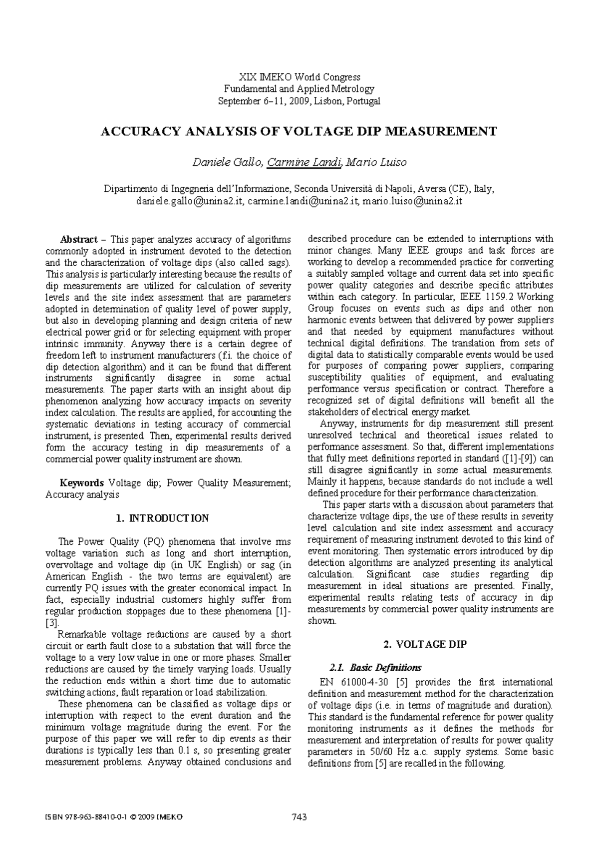 ACCURACY ANALYSIS OF VOLTAGE DIP MEASUREMENT - IMEKO 2009 - Studocu