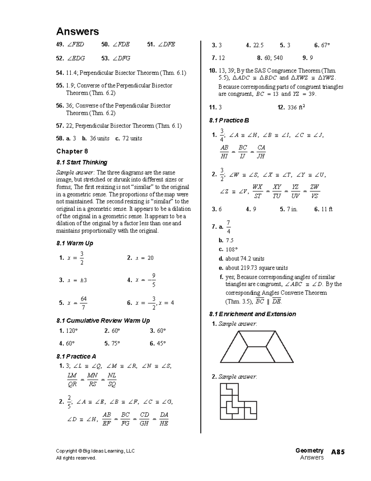 Chapter 8 Practice Keys - Geometry Solutions and Theorems - Studocu