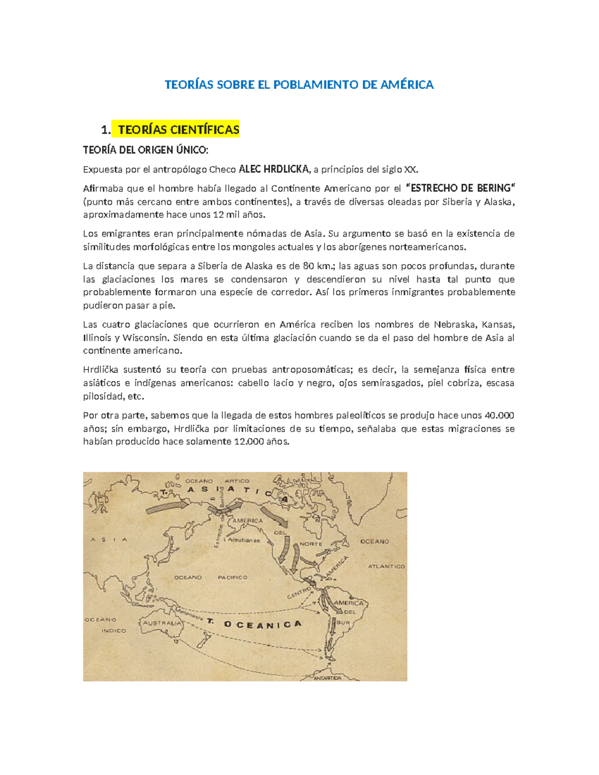 Teorías DEL Poblamiento DE América - TEORÍAS SOBRE EL POBLAMIENTO DE ...