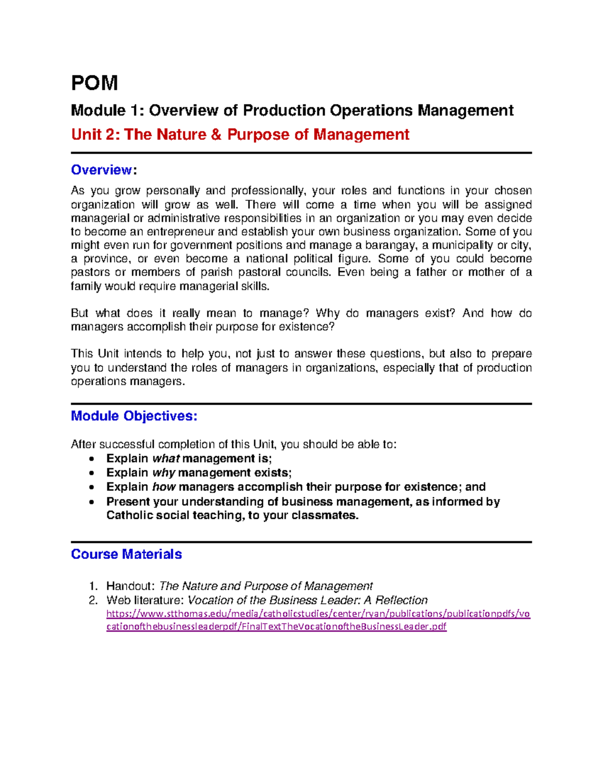 POM 101: Overview of Production Operations Management - Unit 2 - Studocu