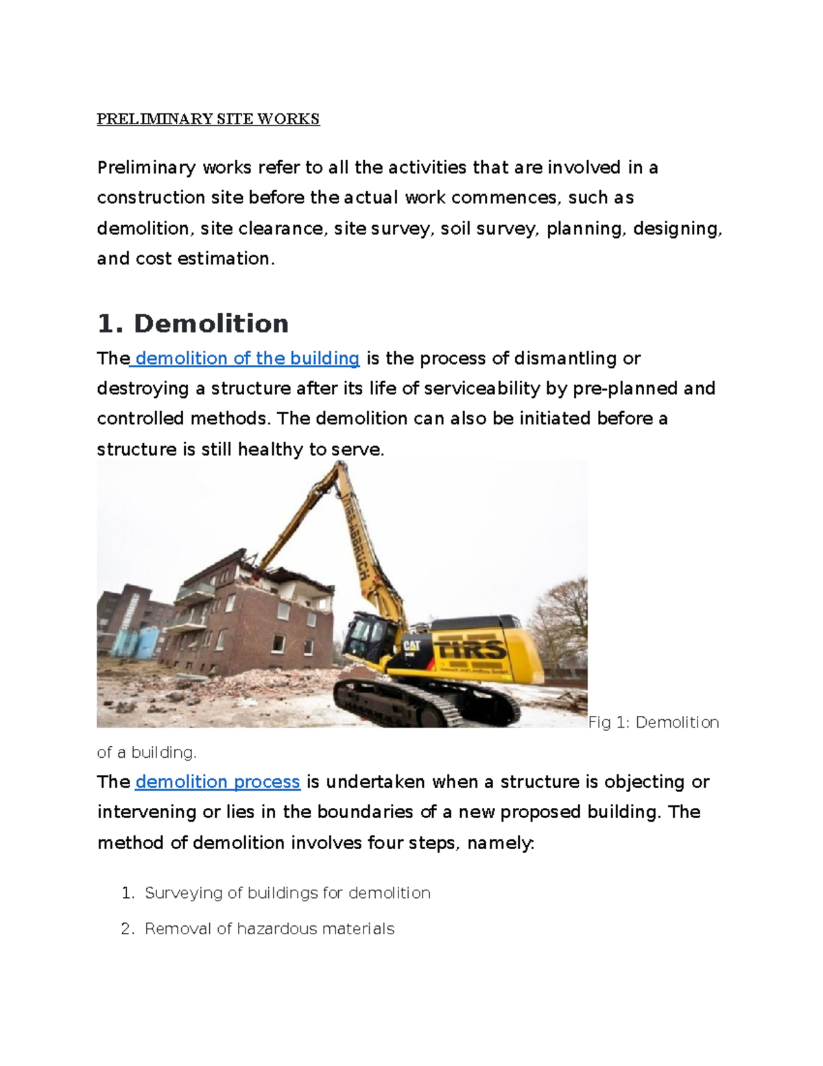 Preliminary SITE Works Overview: Demolition, Clearance & Planning - Studocu