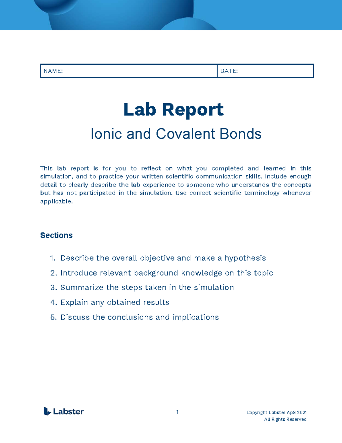 Lab Report: Ionic & Covalent Bonds Analysis (CHEM 101) - Studocu