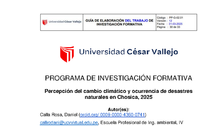 Percepción del Cambio Climático y Desastres Naturales en Chosica, 2025 ...