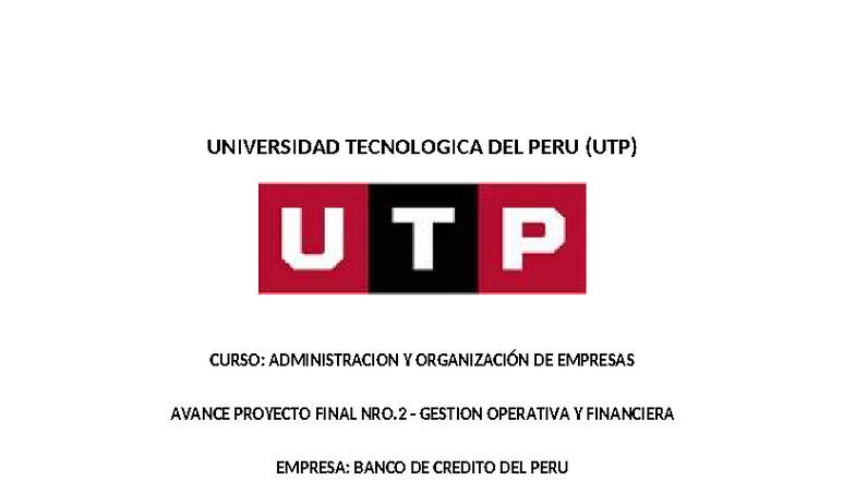 Avance Proyecto Final Nro. 2: Gestión Operativa y Financiera - UTP ...