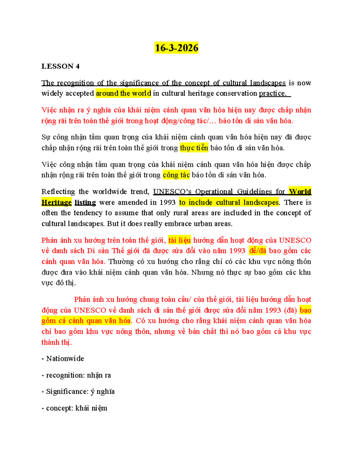 LESSON 4: Cultural Landscapes in Heritage Conservation Practices - Studocu