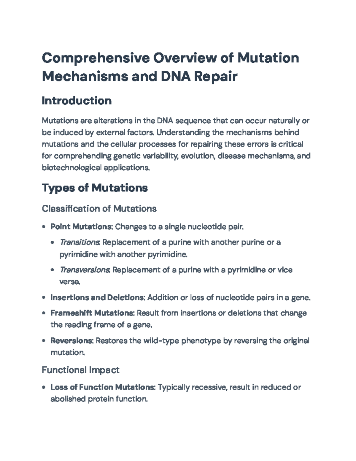 Mutation Mechanisms and DNA Repair: Insights and Impacts in Genetics ...