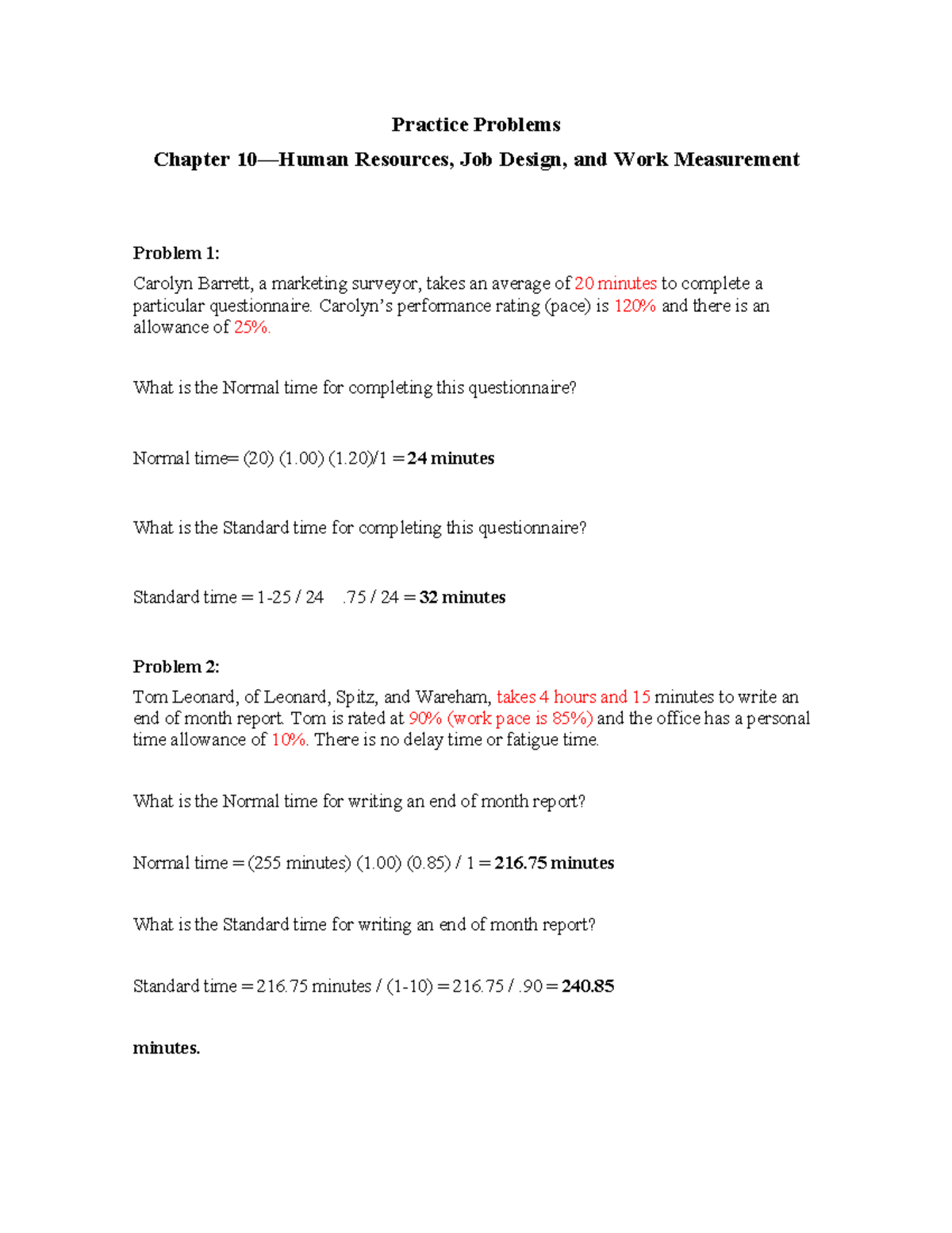 C7 Practice Problems: Job Design & Work Measurement Analysis - Studocu