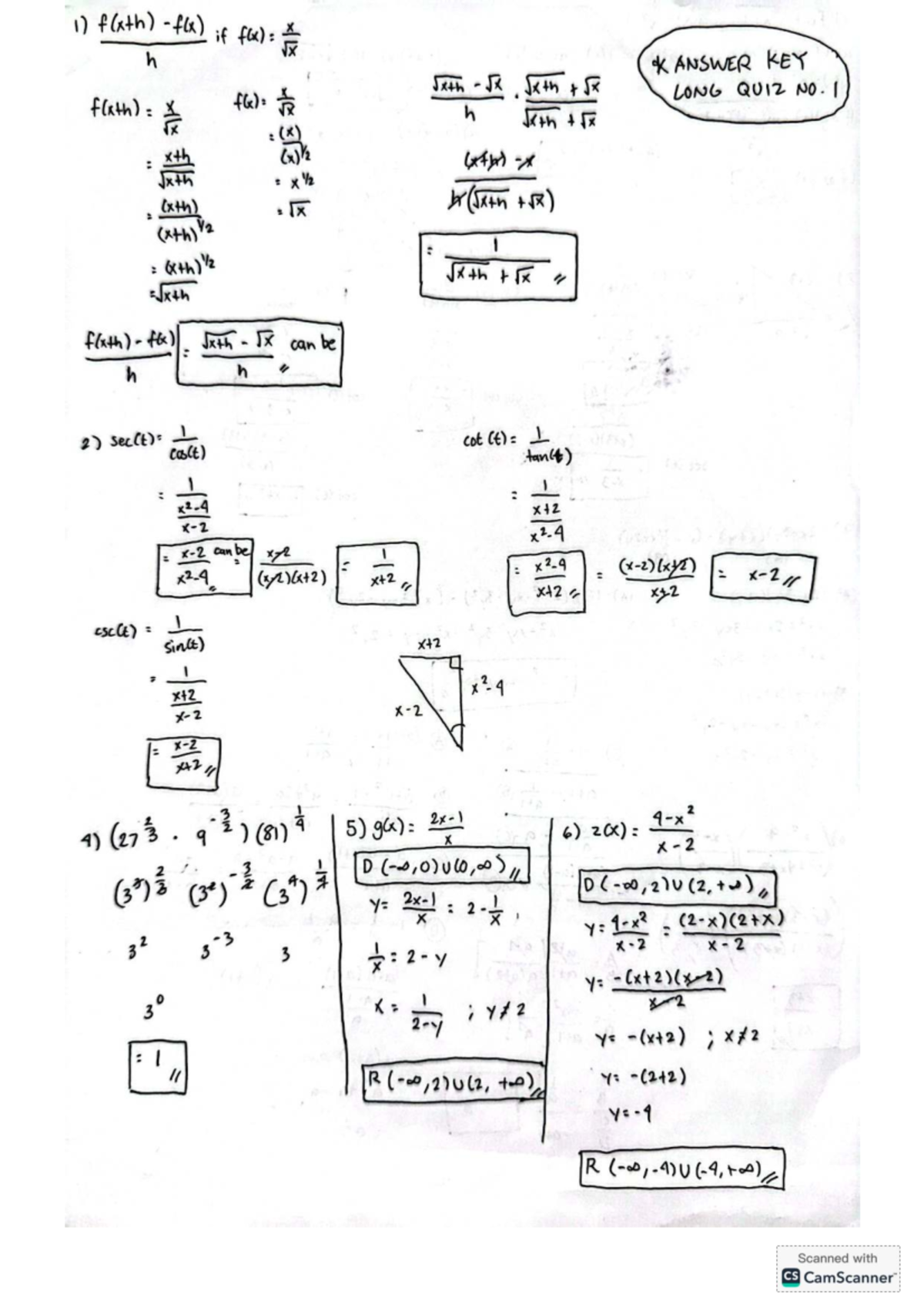 Answer Key Long Quiz 1 Differential Calculus Studocu