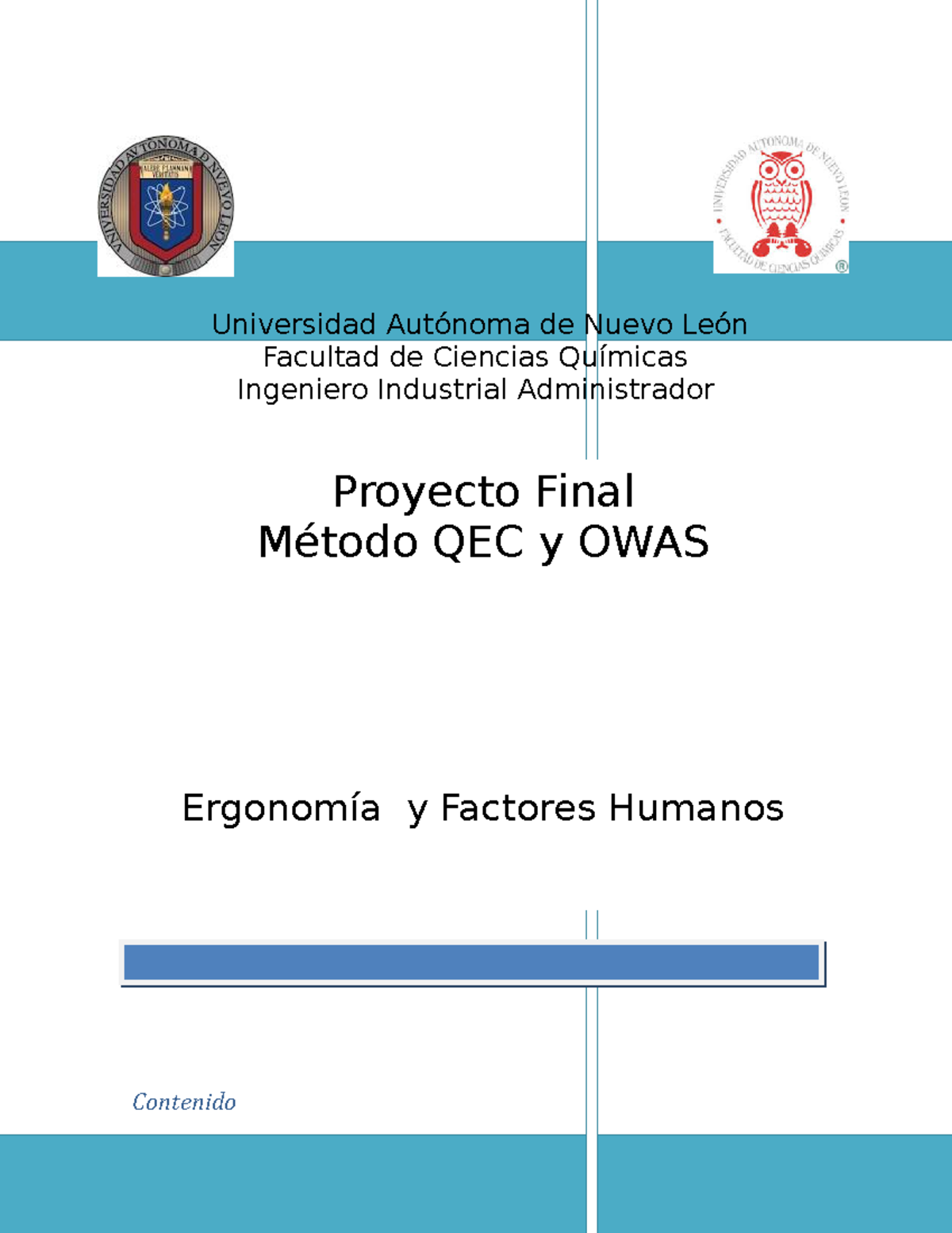 Proyecto Final: Método QEC y OWAS en Ergonomía - UANL - Studocu