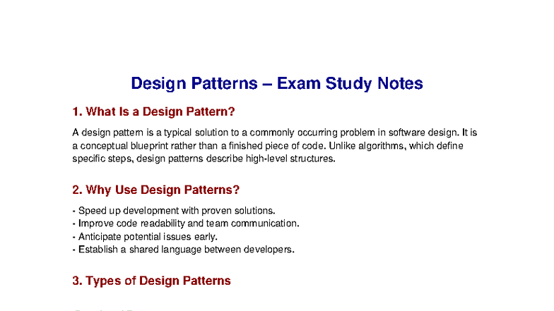 Design Patterns Exam Study Notes (CS101) - Studocu