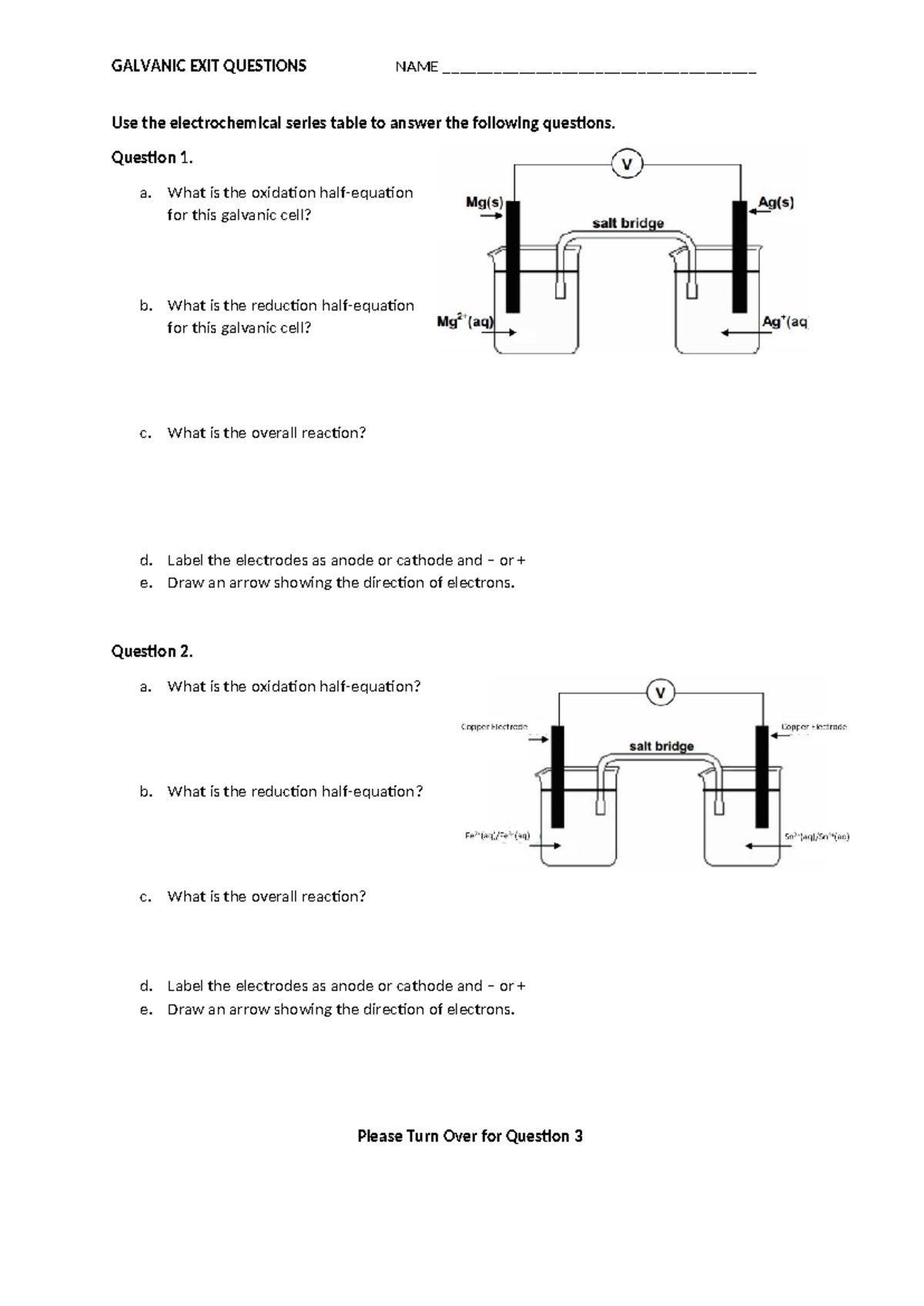 Yr11 Galvanic Cell Exit Questions and Electrochemical Analysis - Studocu