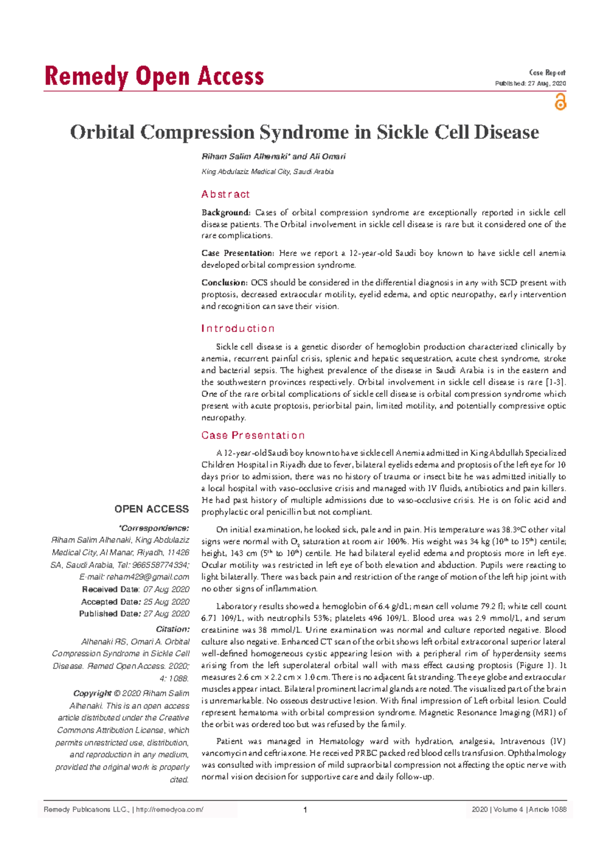 Orbital Compression Syndrome in Sickle Cell Disease: A Case Report ...