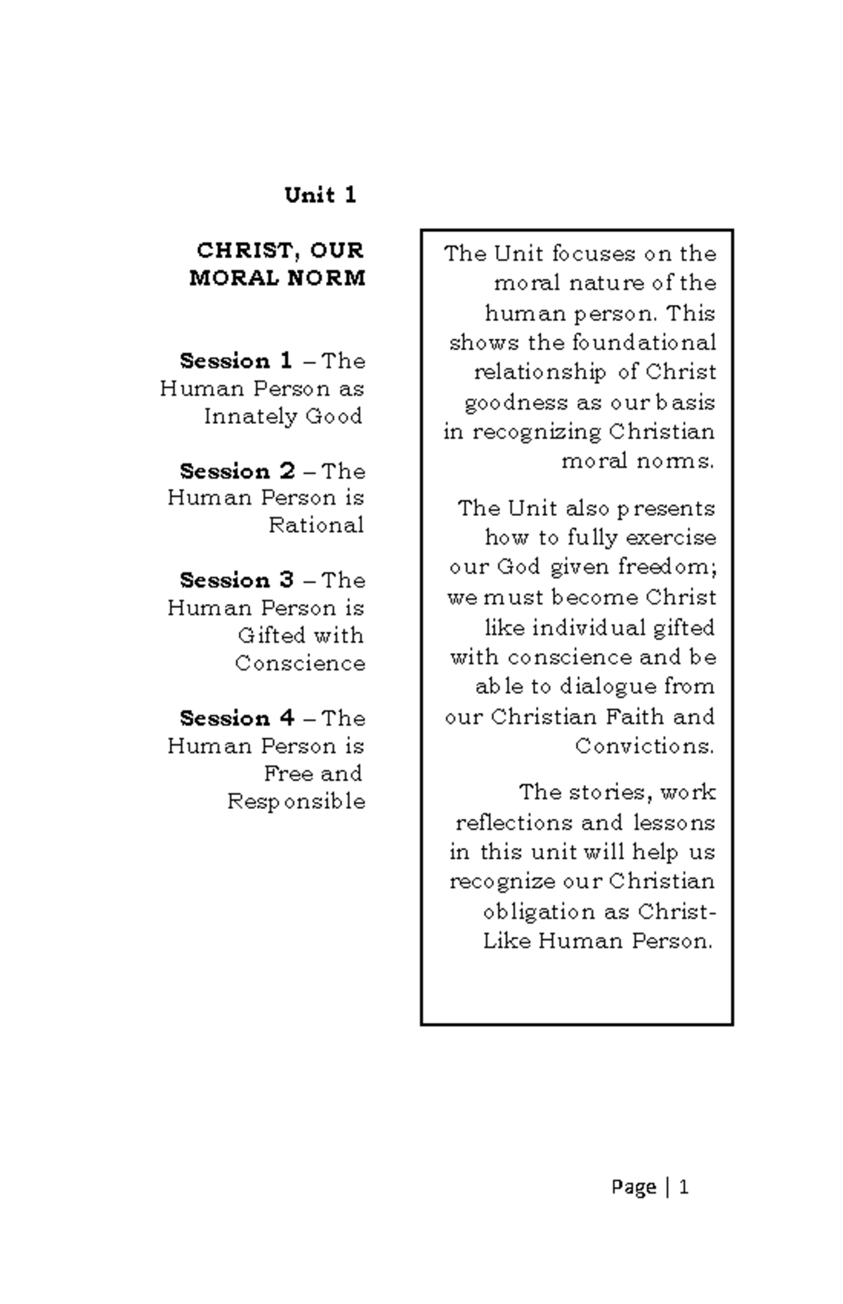 CLVE- Grade-10 L1 - Religious Education sample module - Unit 1 CHRIST ...