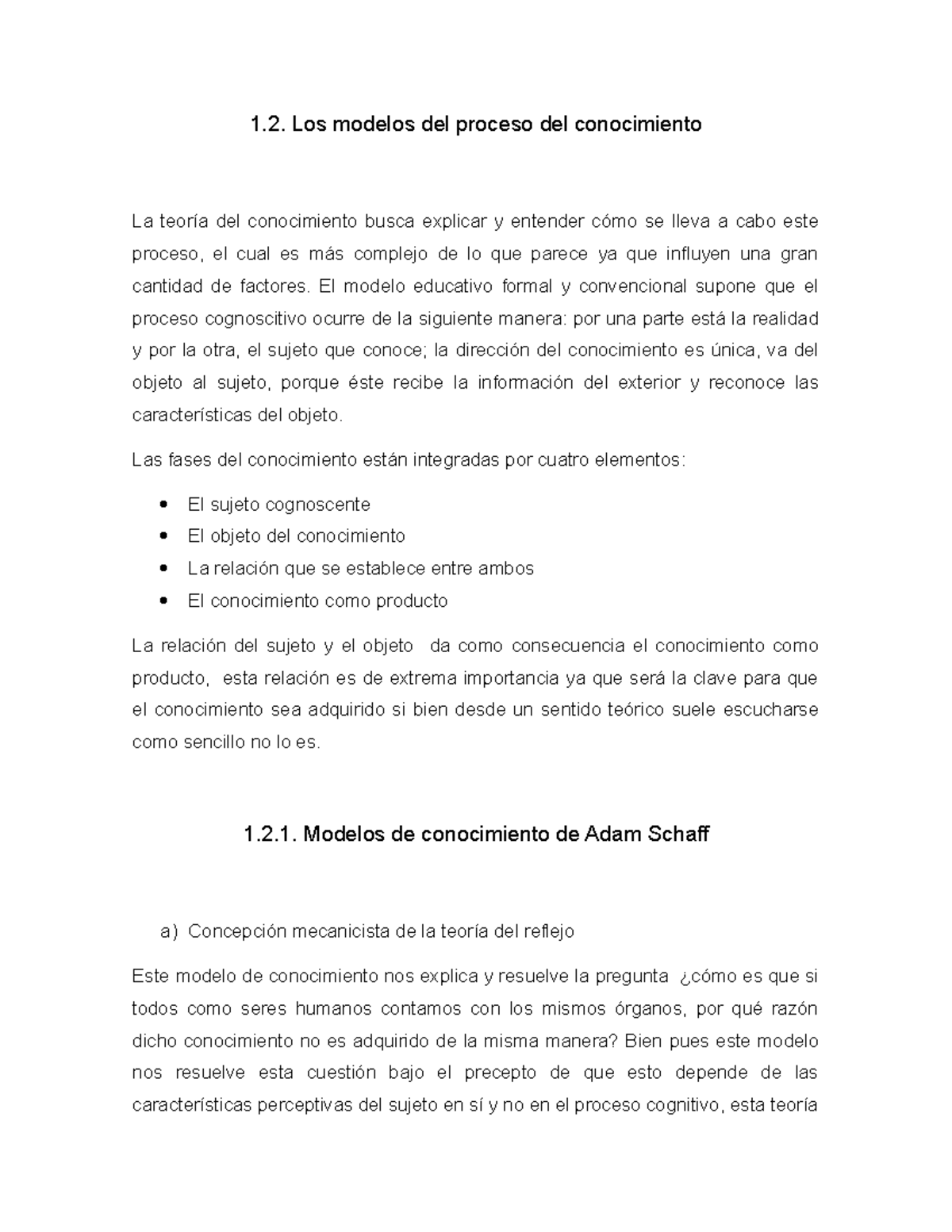 Modelos del Proceso del Conocimiento: Análisis y Teorías Clave - Studocu