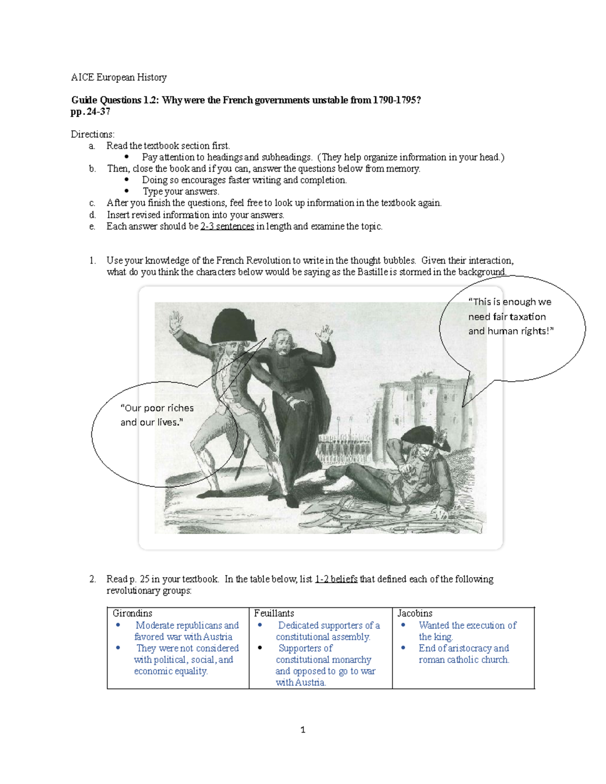 AICE European History: Guide Questions 1 on French Government ...