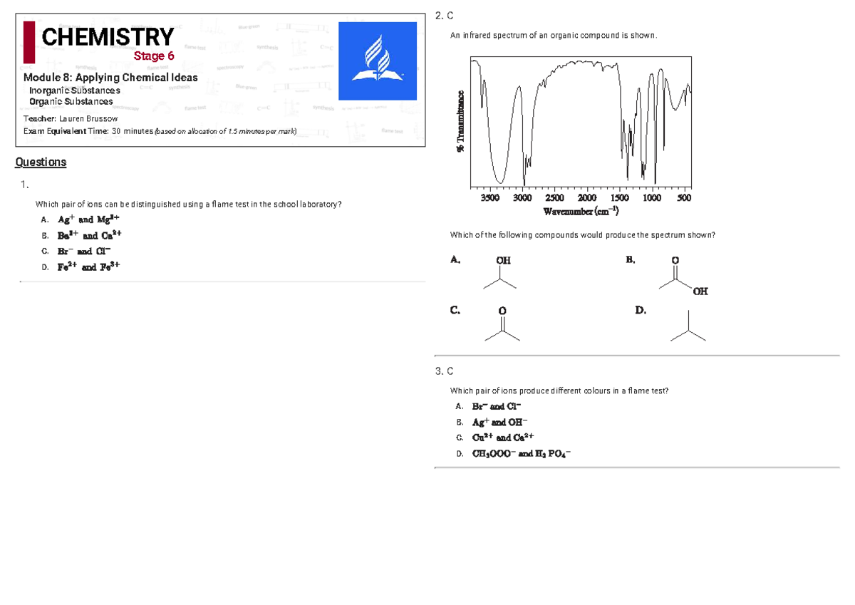 Mod 8 CW MC Q - Chemistry Exam Questions (Stage 6) - Studocu
