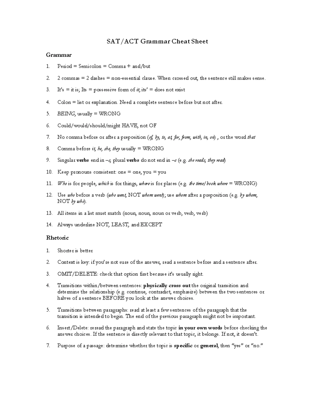 Grammar Cheat Sheet - Key Terms and Examples for TEST - Studocu