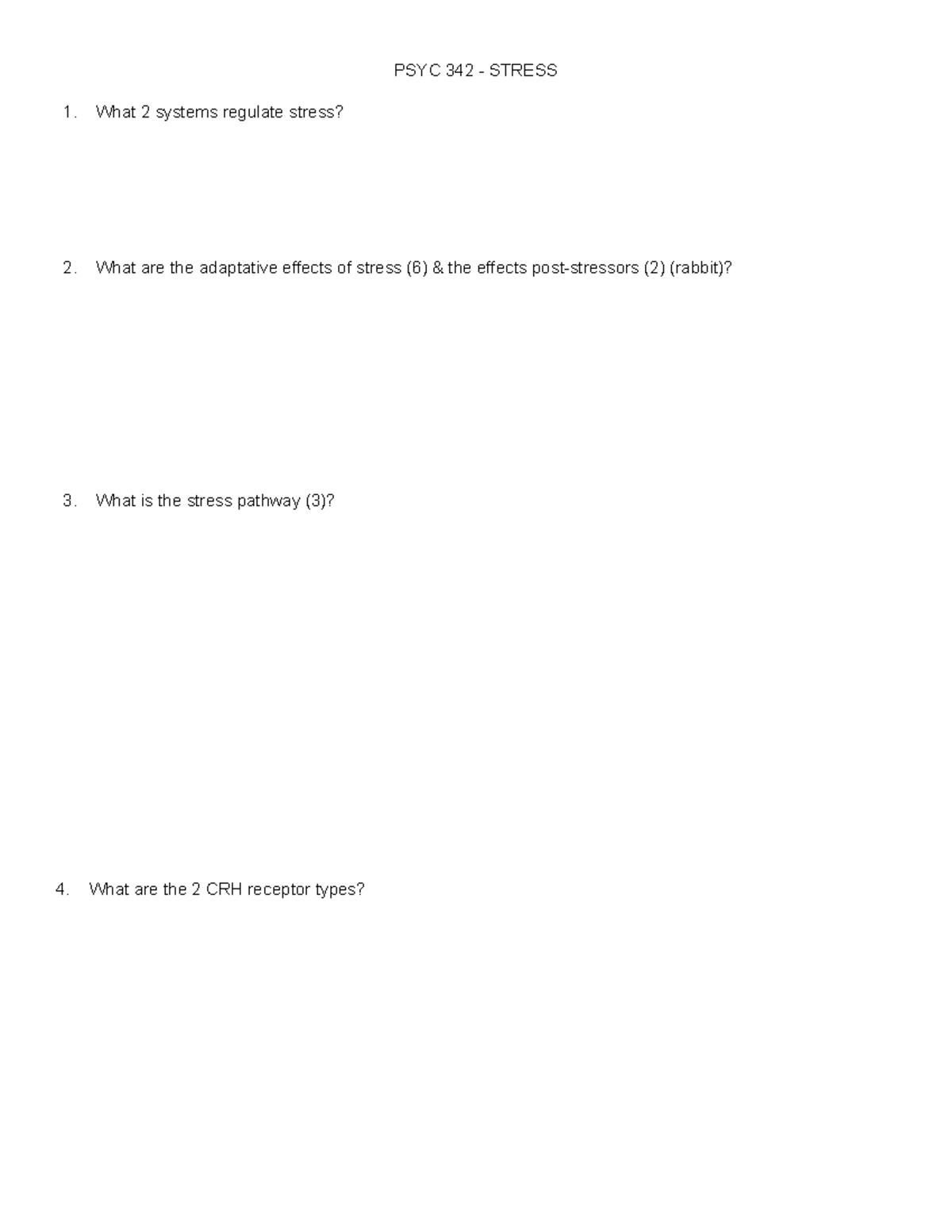 PSYC 342 Stress: Key Questions and Concepts Overview - Studocu