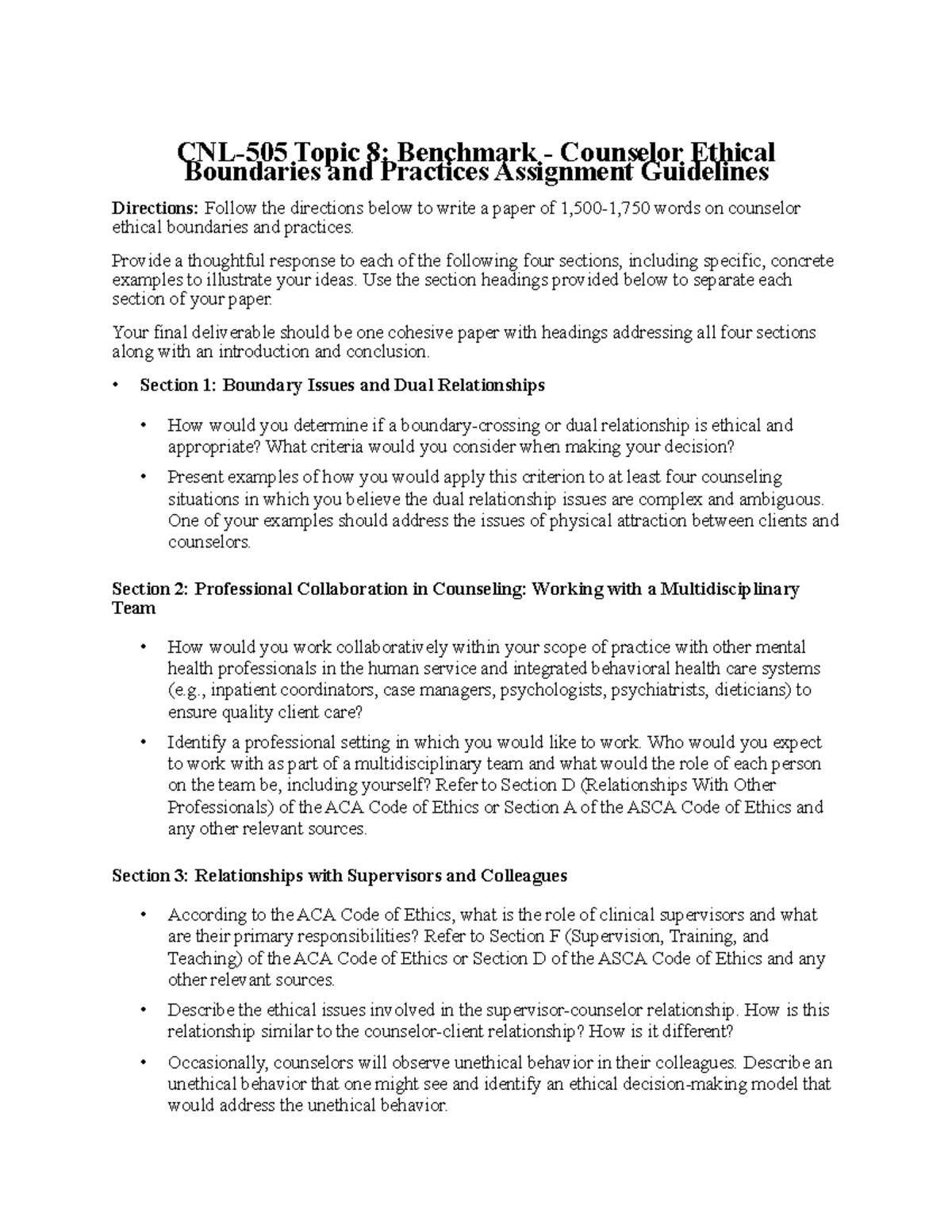 CNL 505 RS T8 Benchmark Ethical Boundaries & Practices Guidelines - Studocu