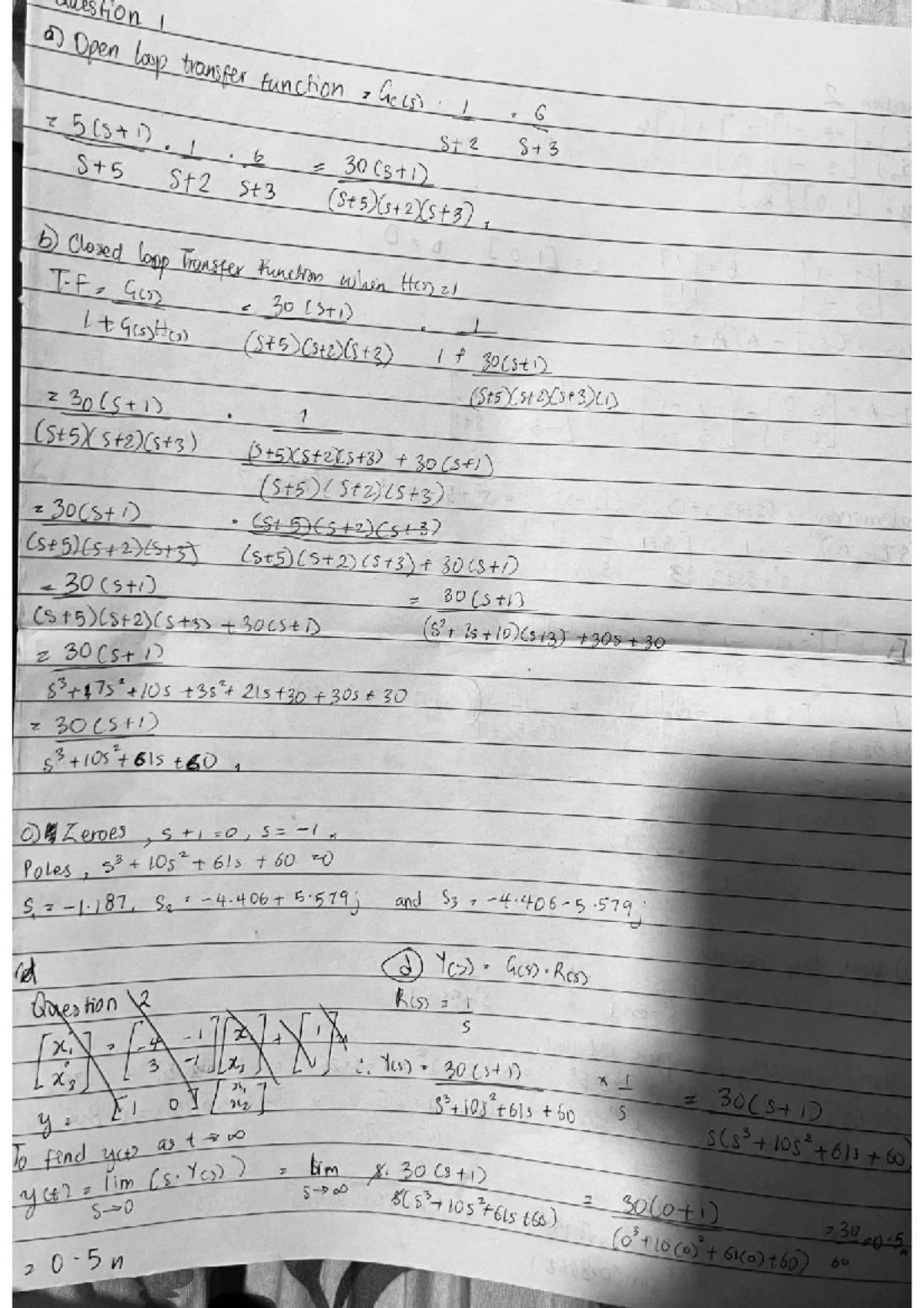 Control Assignment - Open Loop & Closed Loop Transfer Functions - Studocu