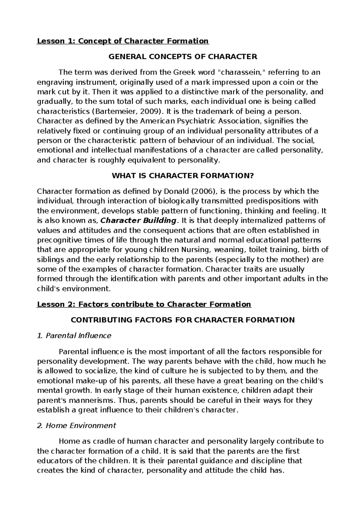 Unit 1 - CFLM1: Understanding Character Formation and Its Influences ...