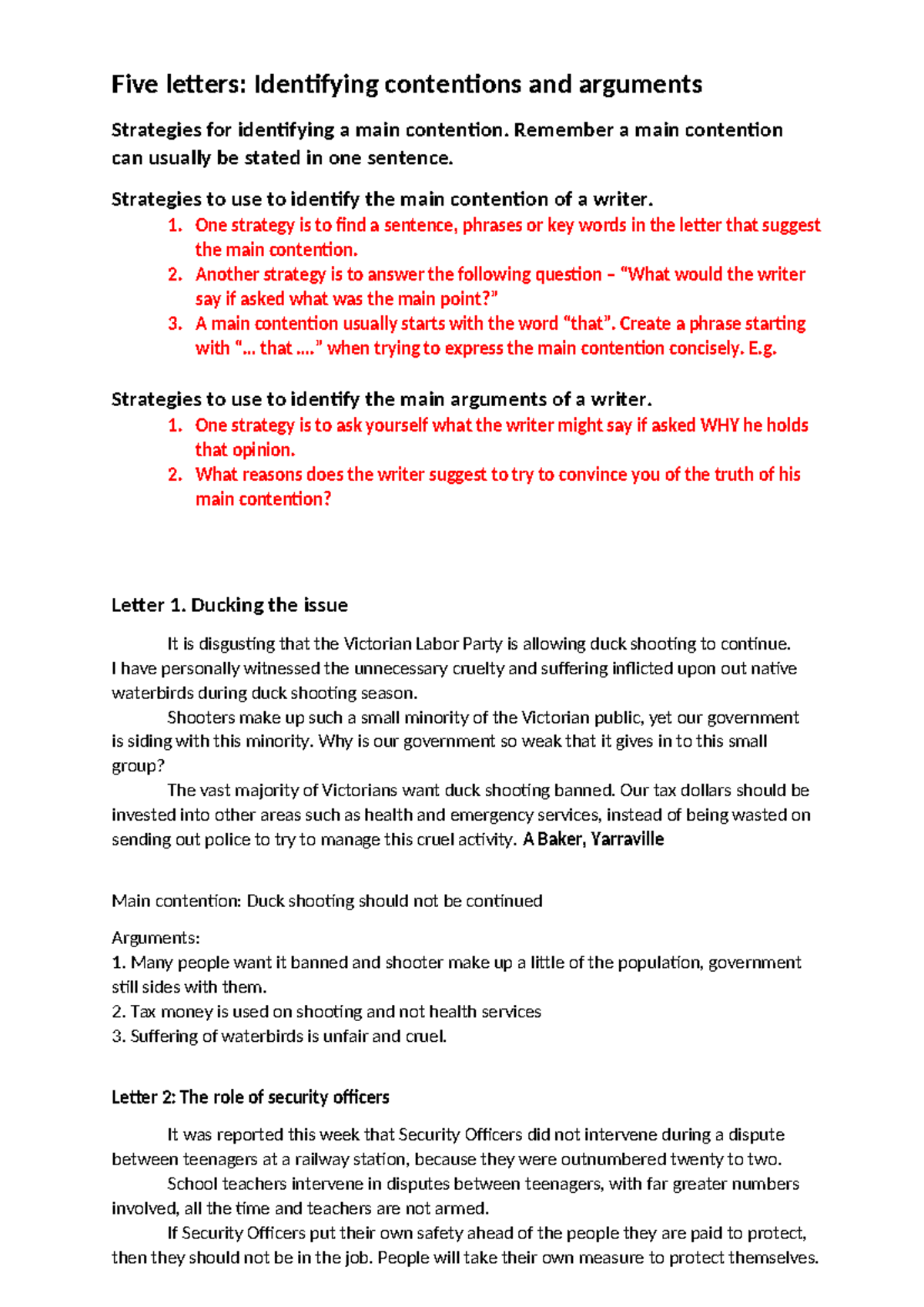 Contention and Arguments in Letters: Strategies for Analysis - Studocu