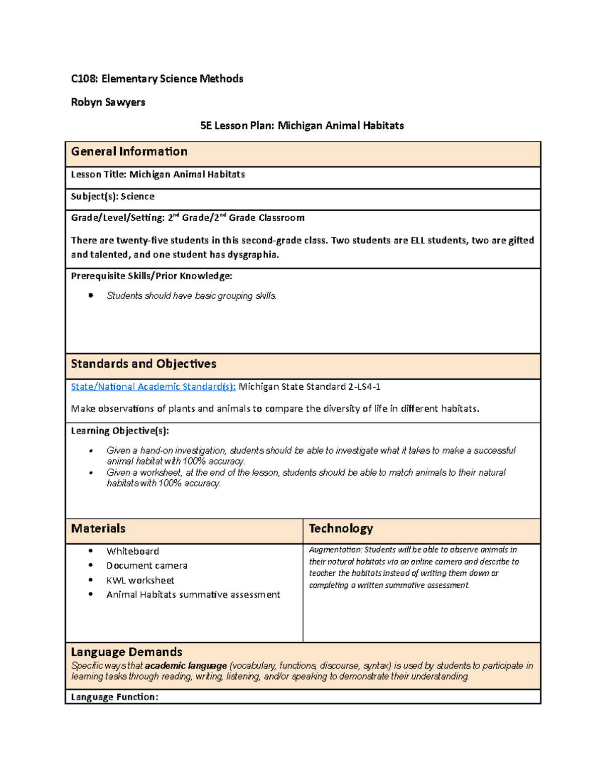 WGU 5E Lesson Plan Science Elementary Methods - C108: Elementary ...